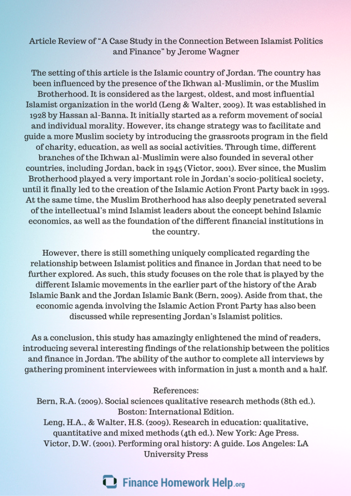 Finance Article Review Assignment